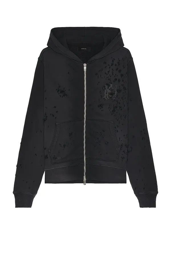 Amiri Ma Logo Shotgun Zip Hoodie In Black In Faded Black - 45% Off